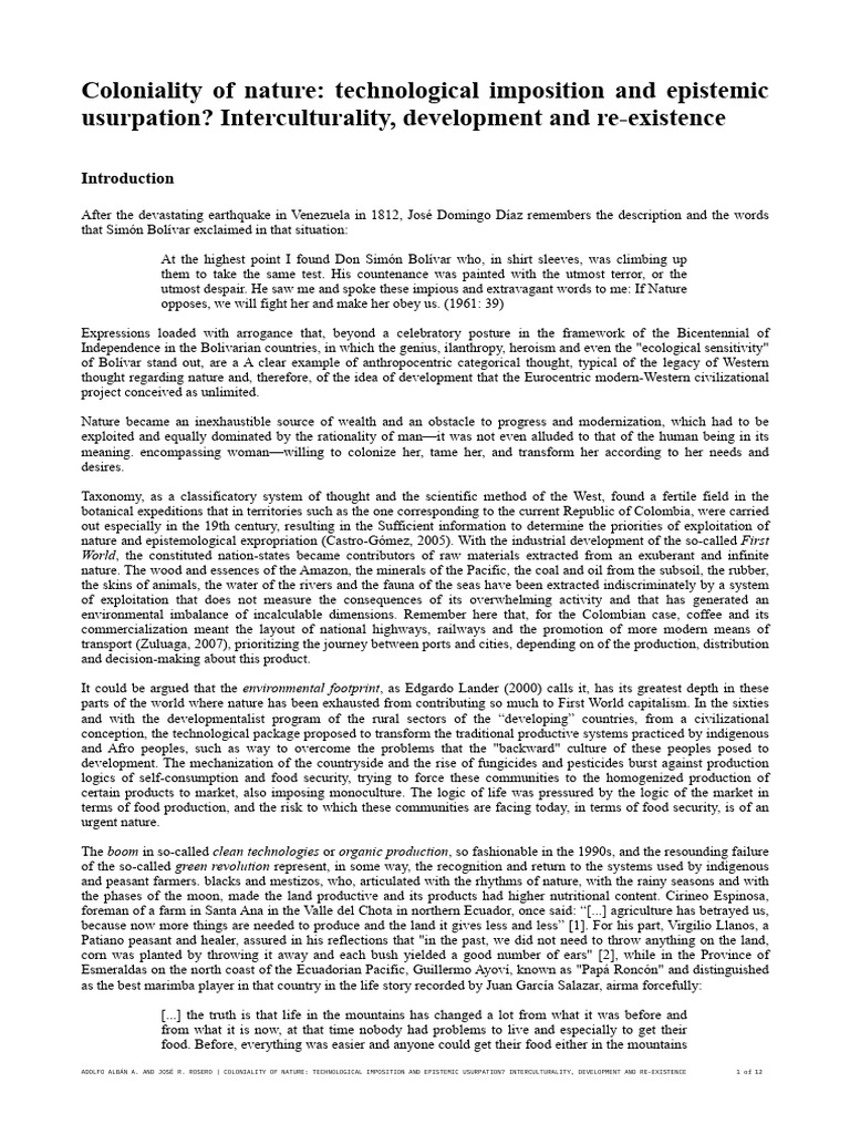 Coloniality and Nature: Technology's Impact | PDF | Knowledge ...