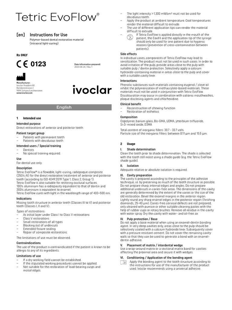 Tetric EvoFlow - eIFU - 29spr - REV1 - 24AUG23 | PDF | Tooth Enamel | Tooth