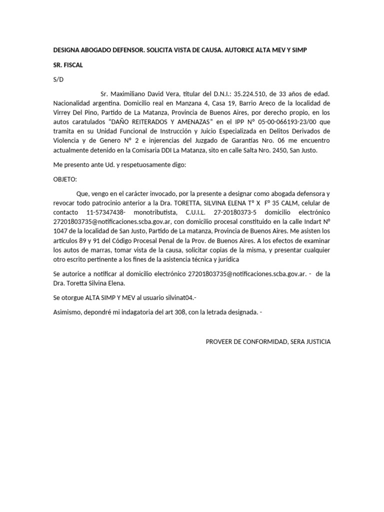 Designa Abogado Defensor Pba-Vera | PDF