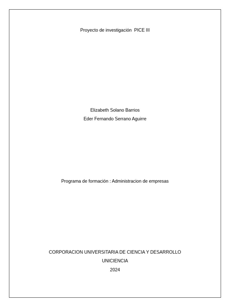 Proyecto de Investigacion Pice Iii Elizabeth Solano Eder Serrano | PDF ...