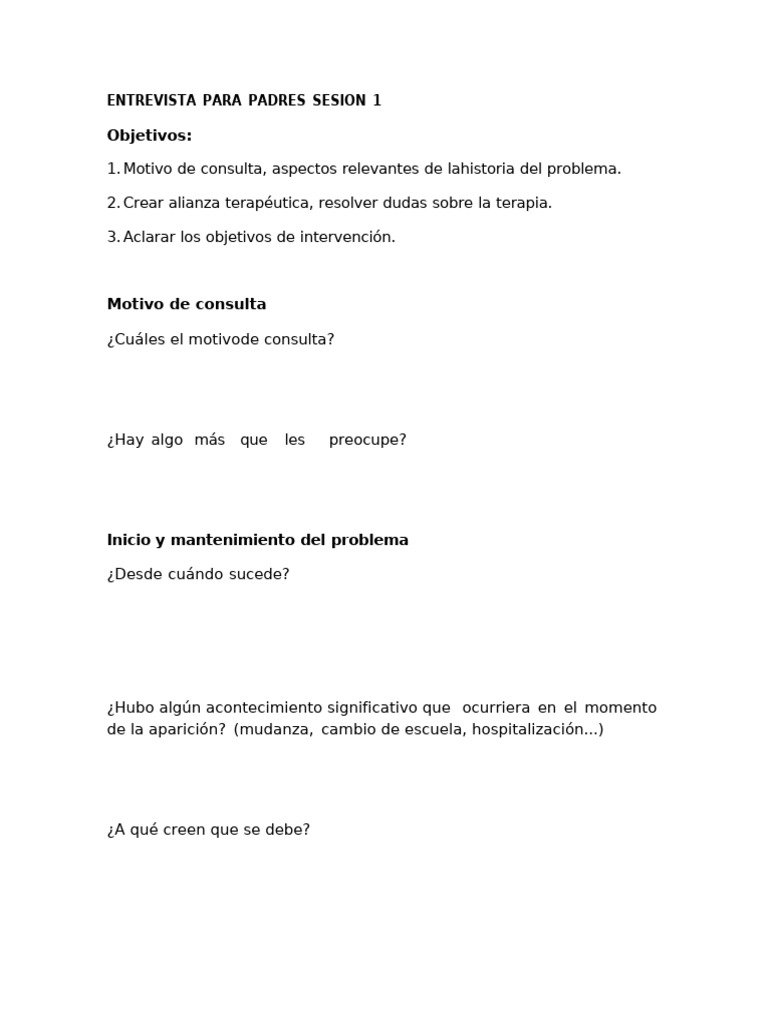 Entrevista para Padres EVALUACION PSICOLOGICA COGNITIVO CONDUCTUAL | PDF | Conceptos ...