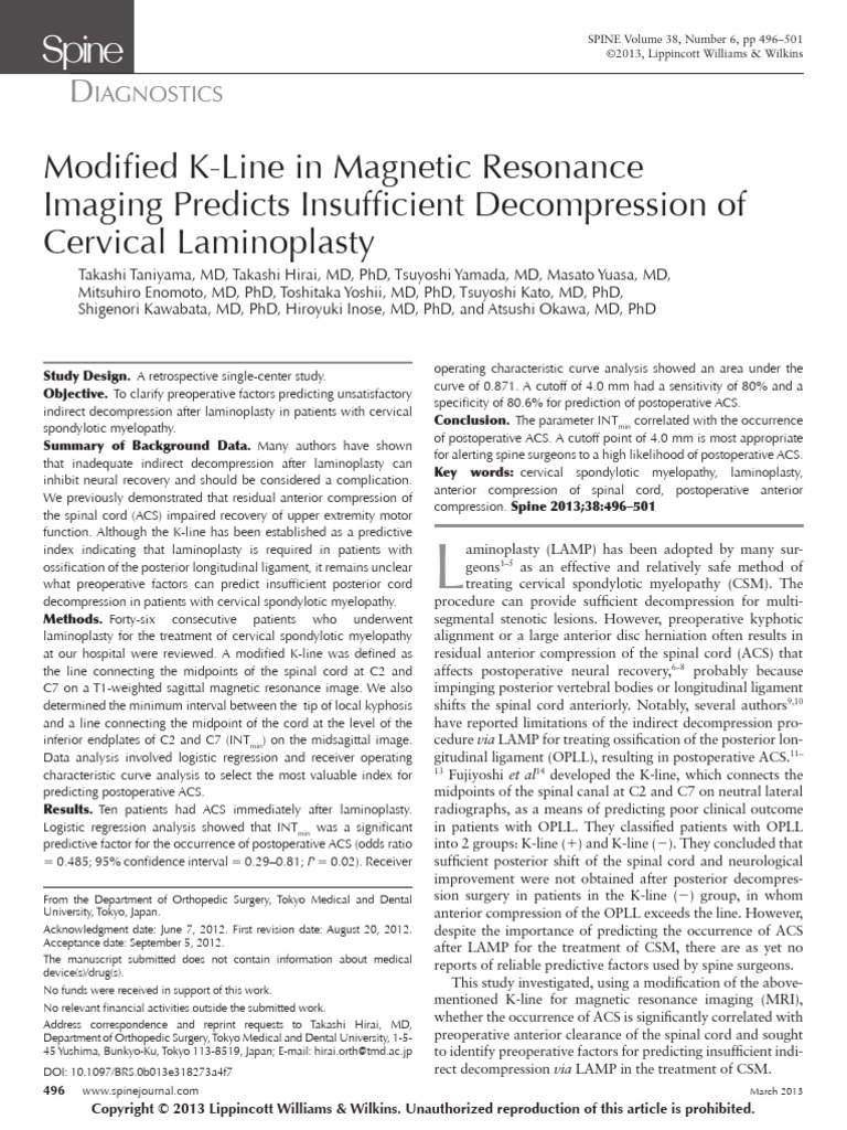 Modified K-Line in Magnetic Resonance Imaging Predicts Insufficient ...