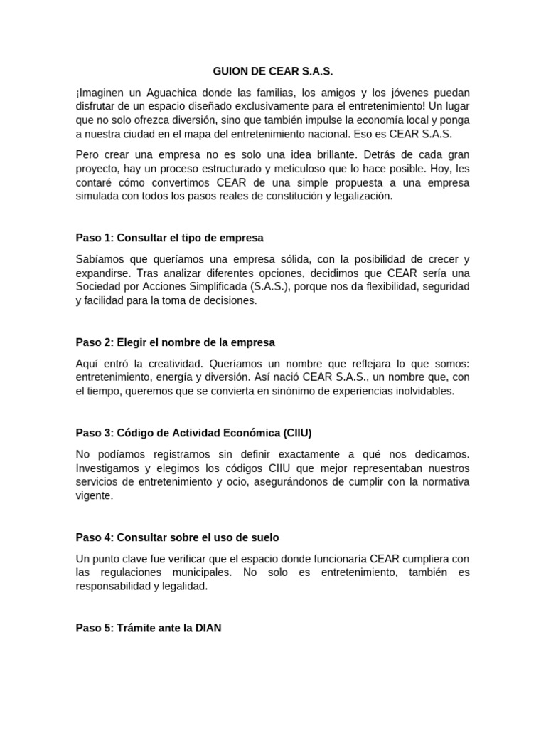Creación de CEAR S.A.S.: Pasos Clave | PDF | Business | Entretenimiento