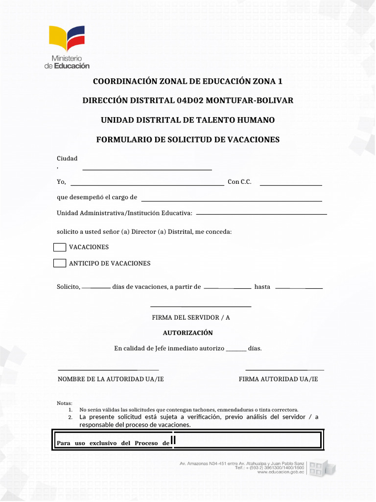 Formulario de Solicitud de Vacaciones | PDF