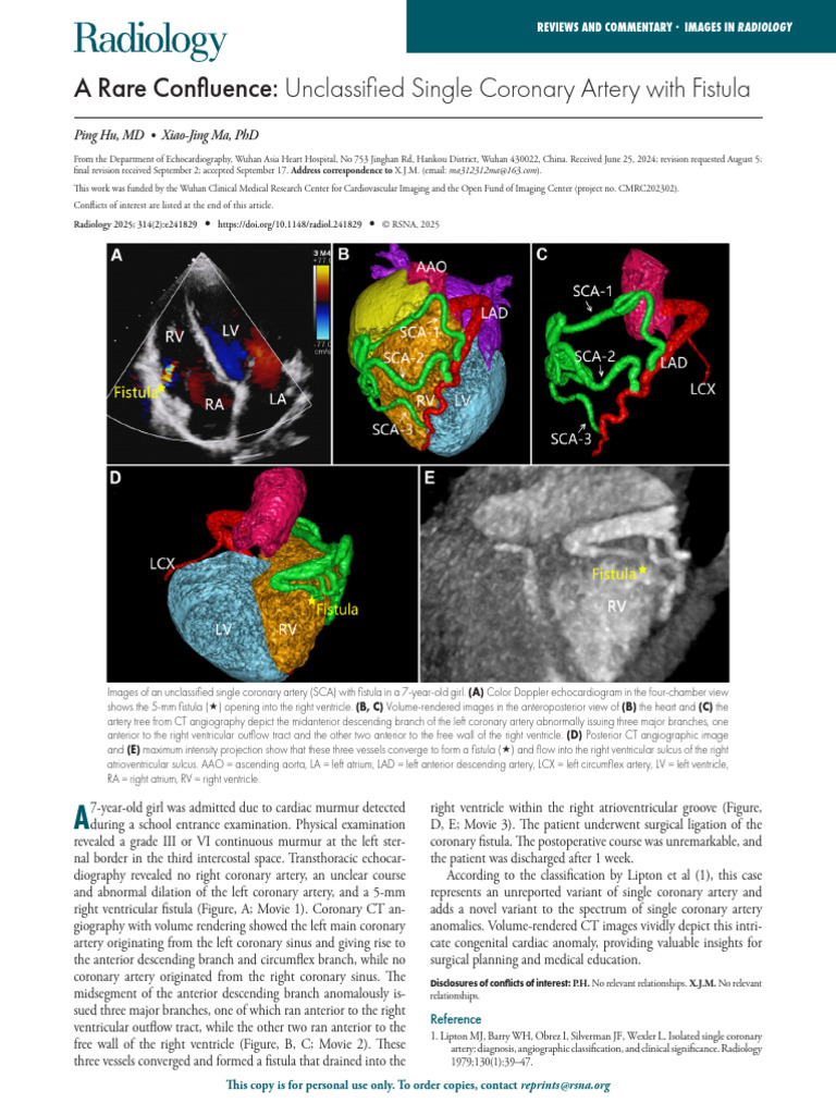 A Rare Confluence Unclassified Single Coronary Artery With Fistula | PDF | Coronary Circulation ...