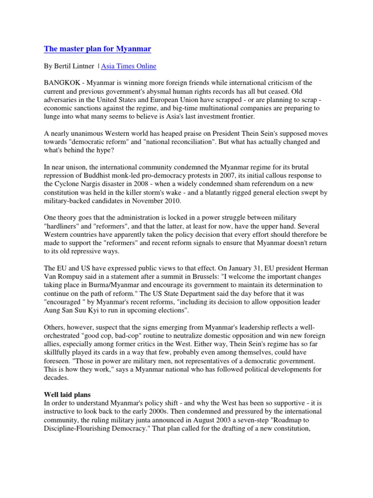 The Master Plan For Myanmar | PDF | Myanmar | International Relations