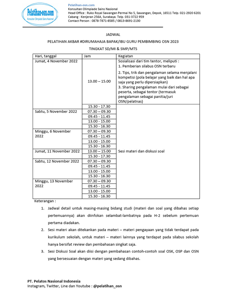 Juknis - Pelatihan Osn | PDF