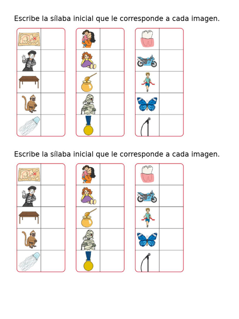 Escribe La Sílaba Inicial Que Le Corresponde A Cada Imagen | PDF