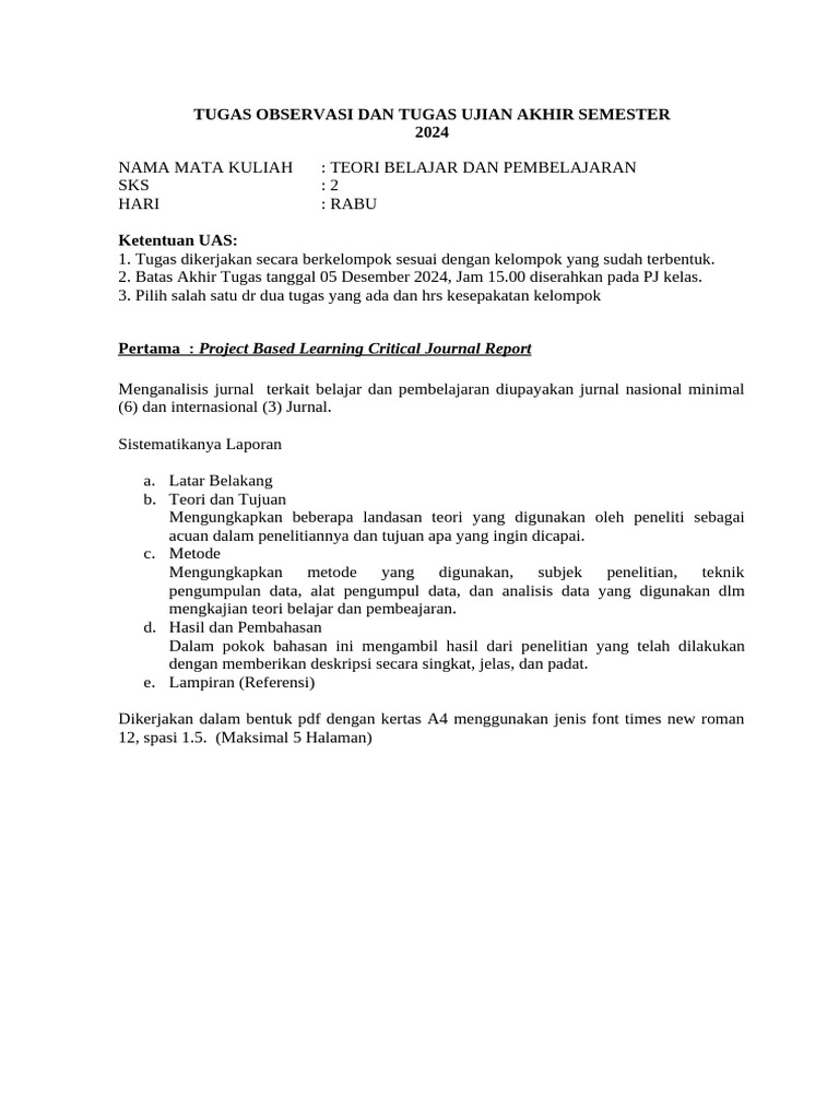 UJIAN AKHIR SEMESTER Teori Belajar 2024 | PDF