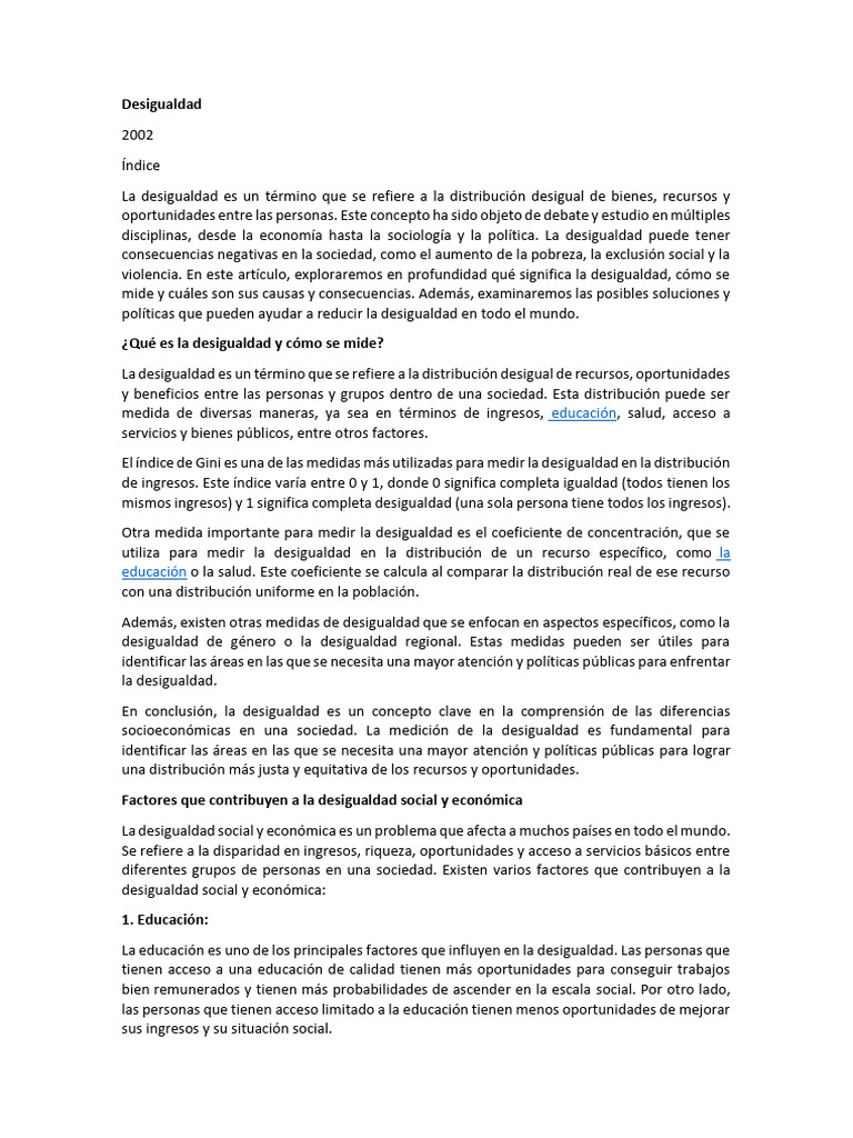 Causas y Consecuencias de la Desigualdad | PDF | Discriminación y ...