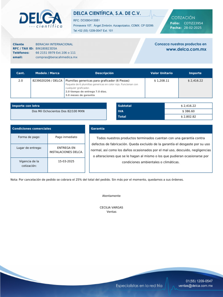 Cotización de Plumillas Genericas DELCA | PDF