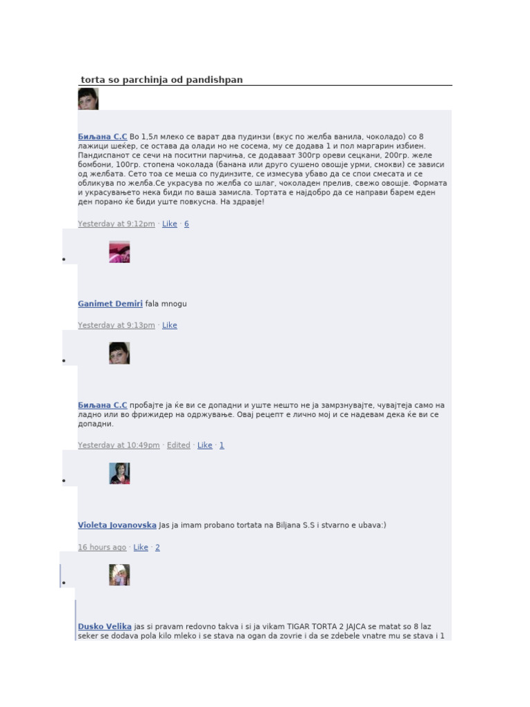 Torta So Parchinja Od Pandishpan | PDF