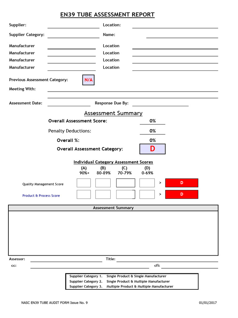EN39 Tube Supplier Assessment Report | PDF | Calibration | Audit