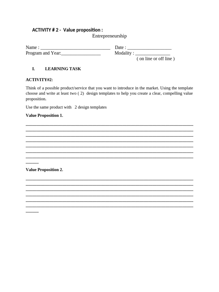 Entrep Activity 2 Value Proposition | PDF