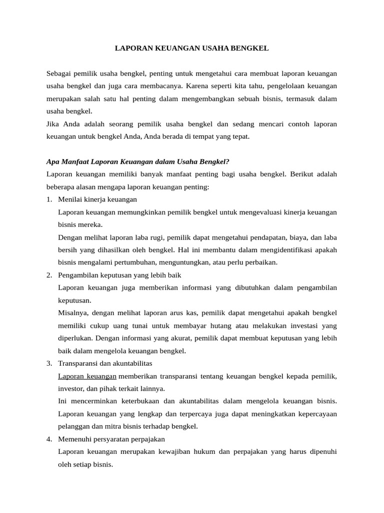 Laporan Keuangan Usaha Bengkel | PDF