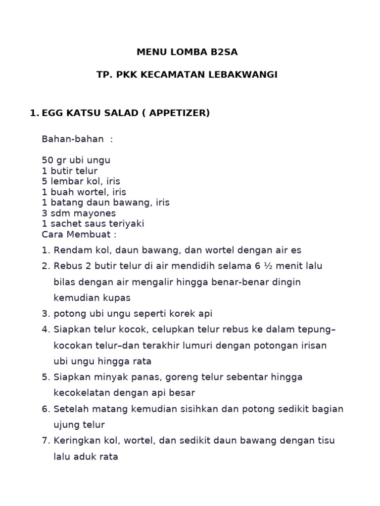 Menu Lomba B2sa Lebakwangi Deal | PDF