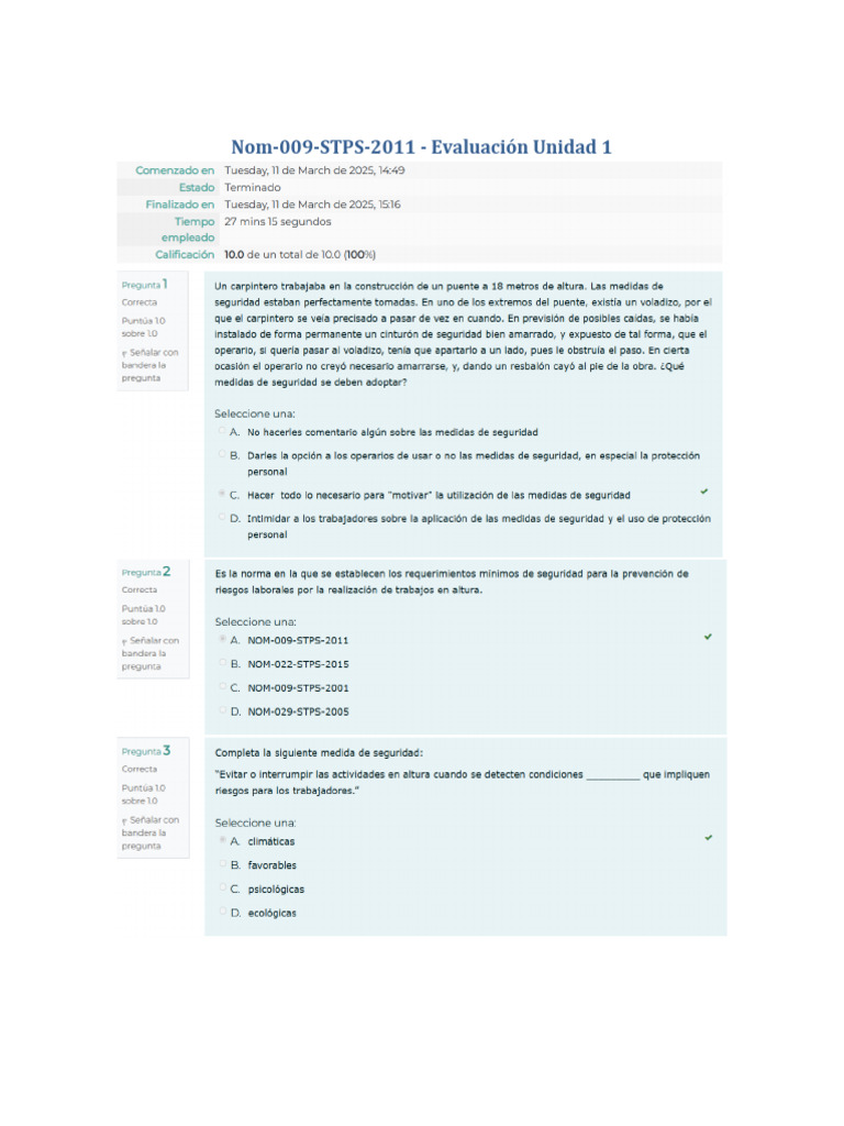 Nom 009 STPS 2011 Evaluación Final U1 | PDF