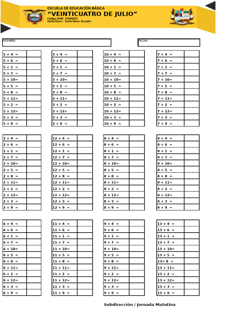 Tablas Suma Resta Multi Divi | PDF