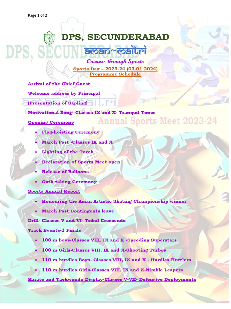 Sports Day Programme Schdule for Invitation Card | PDF