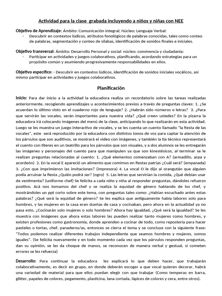 Planificación Clase Grabada (Guión) | PDF | Educación de la primera infancia