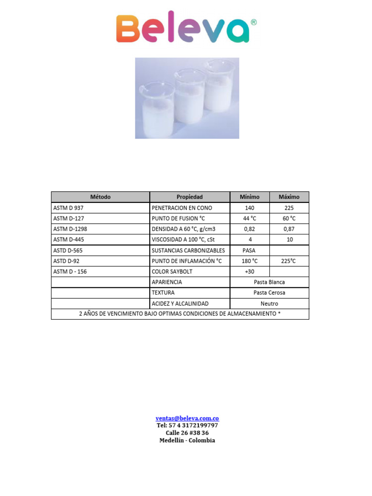 Ficha Tecnica Vaselina Blanca Beleva | PDF