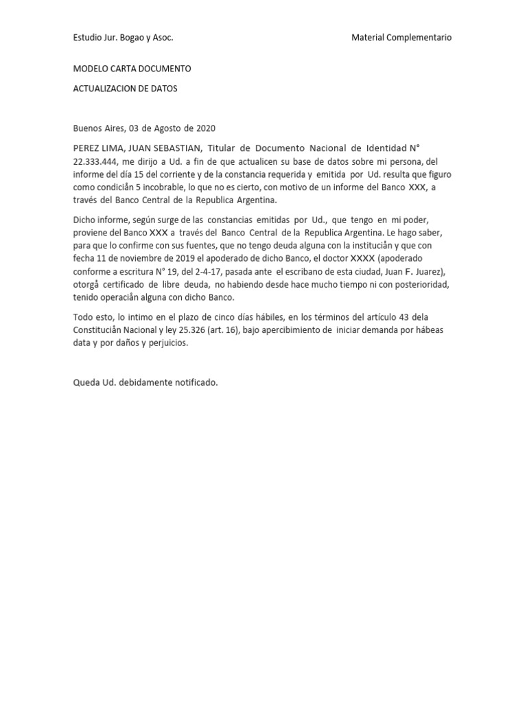 Modelo Carta Documento PDF Actulizacion 1 1723685724328 | PDF