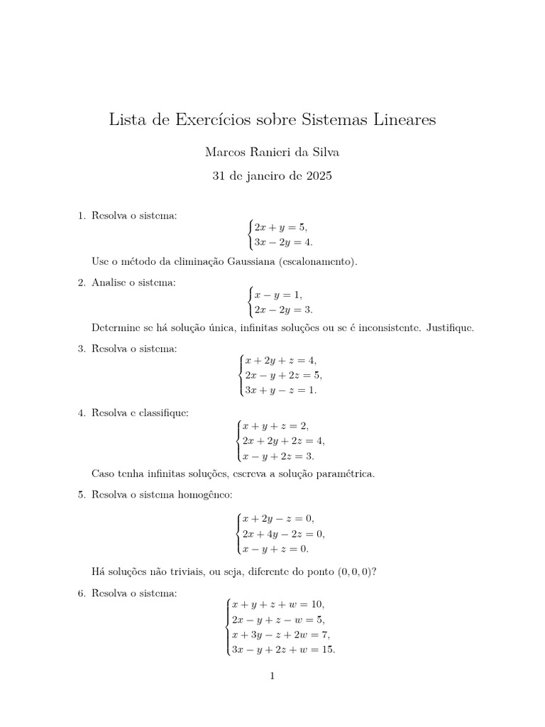 Exercícios Algebra Linear | PDF | Equações | Conceitos matemáticos