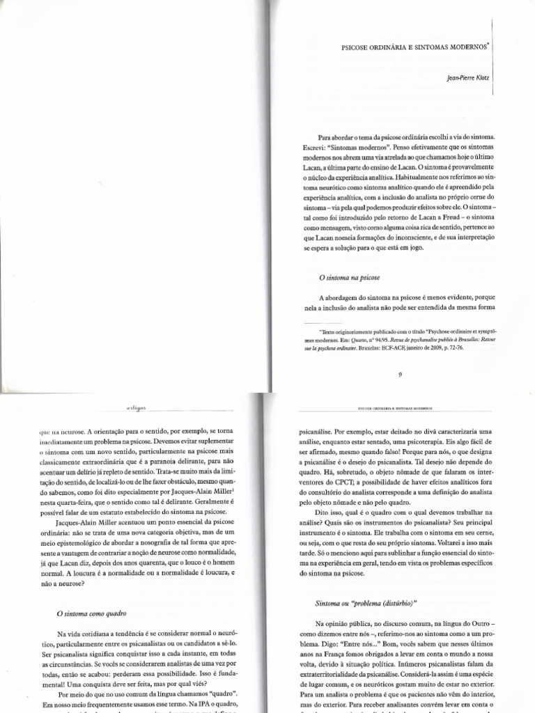 Latusa 14 - KLOTZ, Jean-Pierre. Psicose Ordinária e Sintomas Modernos | PDF