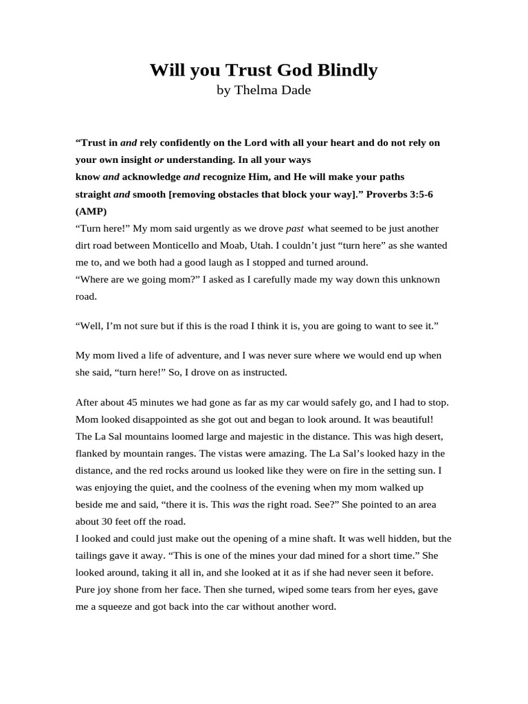 Will You Trust God Blindly - Thelma Dade | PDF