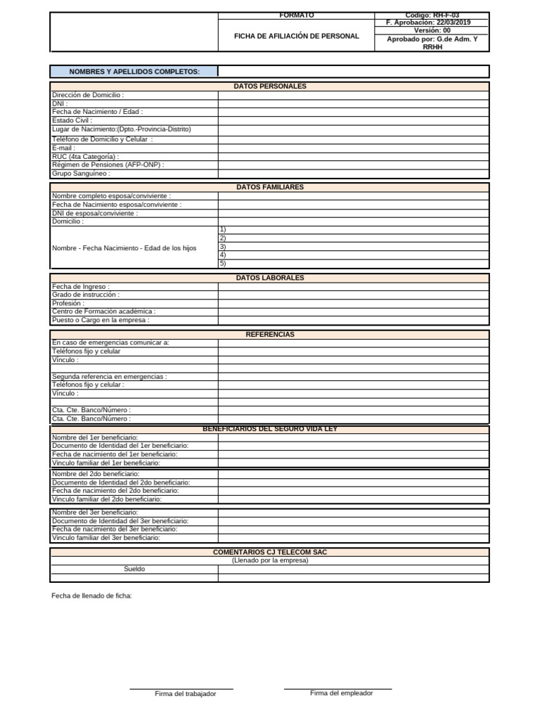 FICHA DE AFILIACION DEL PERSONAL (RRHH) - Actualizado - AL - 190224 | PDF | Argentina | Gobierno ...