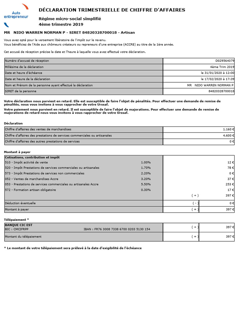 Déclaration Trimestrielle 4T 2019 | PDF | Impôts | Financement du ...