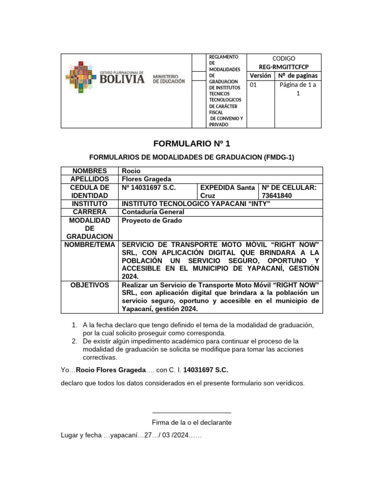 FORMULARIO 1 RELLENADO | PDF