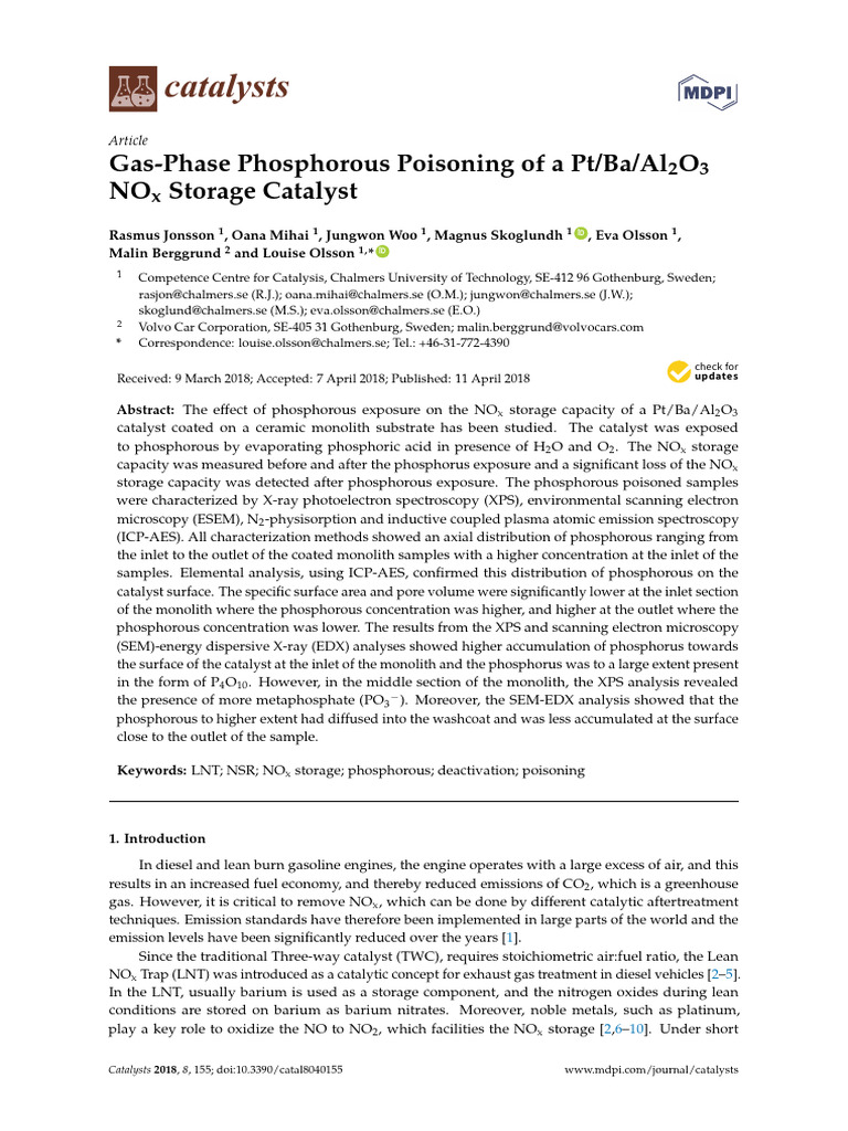 Gas-Phase Phosphorous Poisoning of A PtBaAl2O3 NOx | PDF | Physical ...
