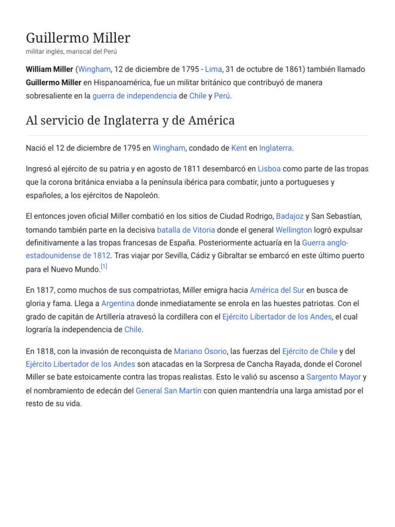 Guillermo Miller - Wikipedia, La Enciclopedia Libre | PDF | Militar