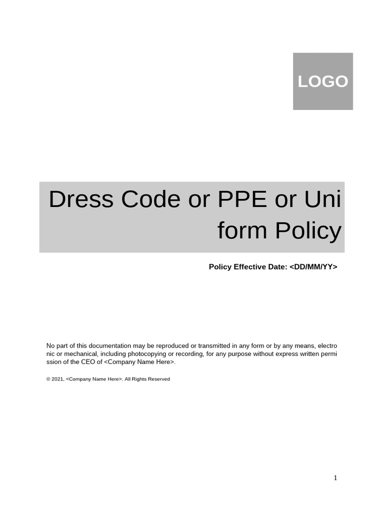 Dress Code Policy or Ppe Uniform Policy Final | PDF | Personal ...