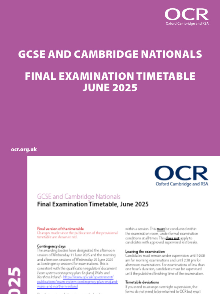 OCR GCSE Exam Timetable June 2025 | PDF | Liberal Arts Education
