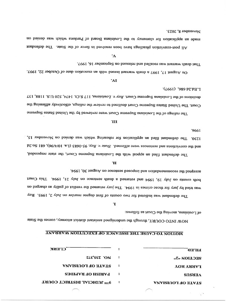 Motion To Issue Death Warrant Feb. 10 | PDF
