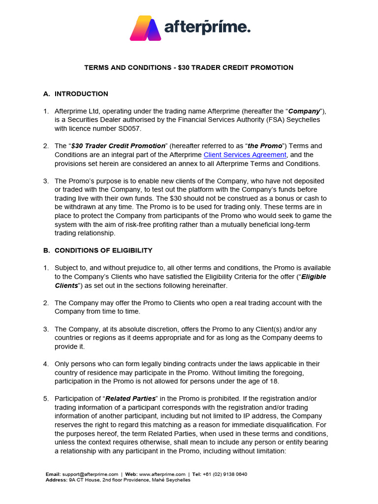 AFTERPRIME Terms and Conditions Dollar30 Credit Promotion | PDF ...