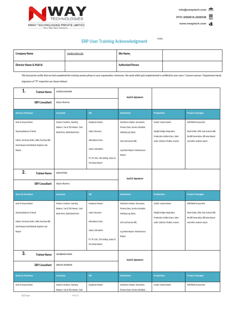 ERP User Training Completion Acknowledgment | PDF | Salary | Economies