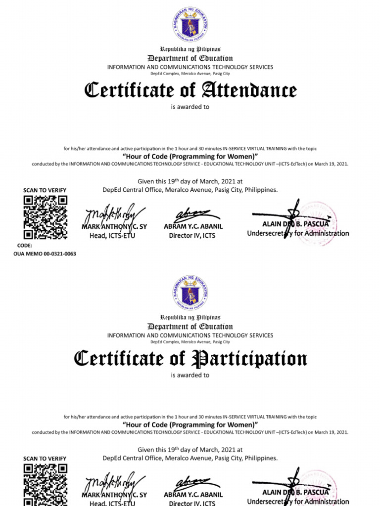 Hour of Code Programming For Women - Certificates | PDF