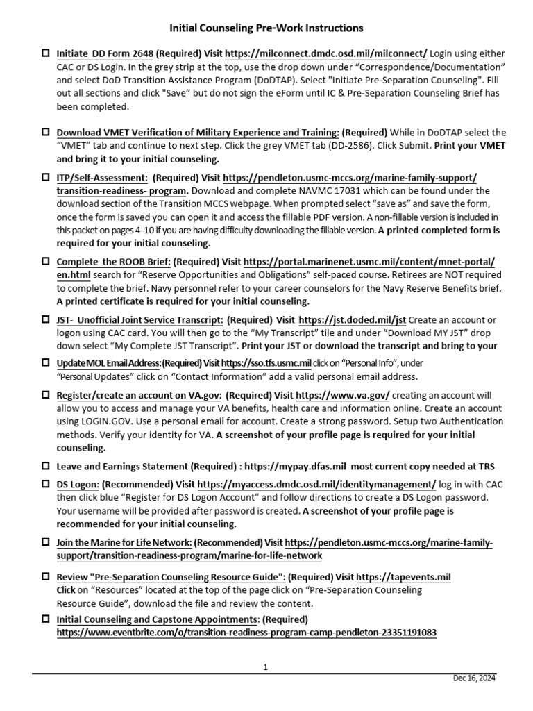Initial Counseling Checklist for TRP | PDF | Cost Of Living | Login