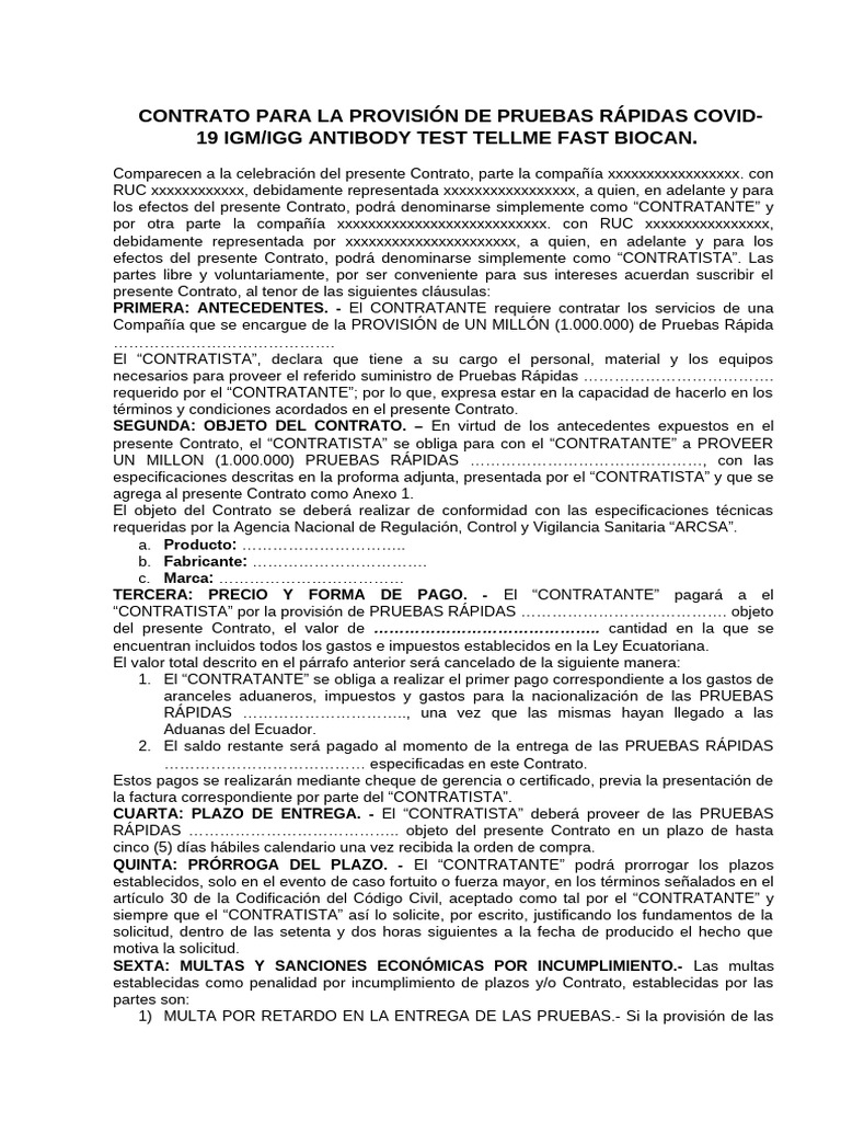 Contrato MATRIZ PRUEBAS MEDICAS | PDF | Multa (pena) | aduana