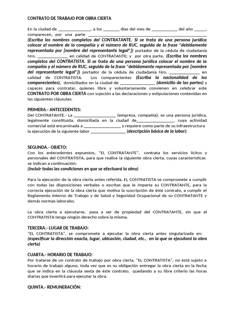 Matriz de Contrato de Obra Cierta | PDF | Derecho laboral