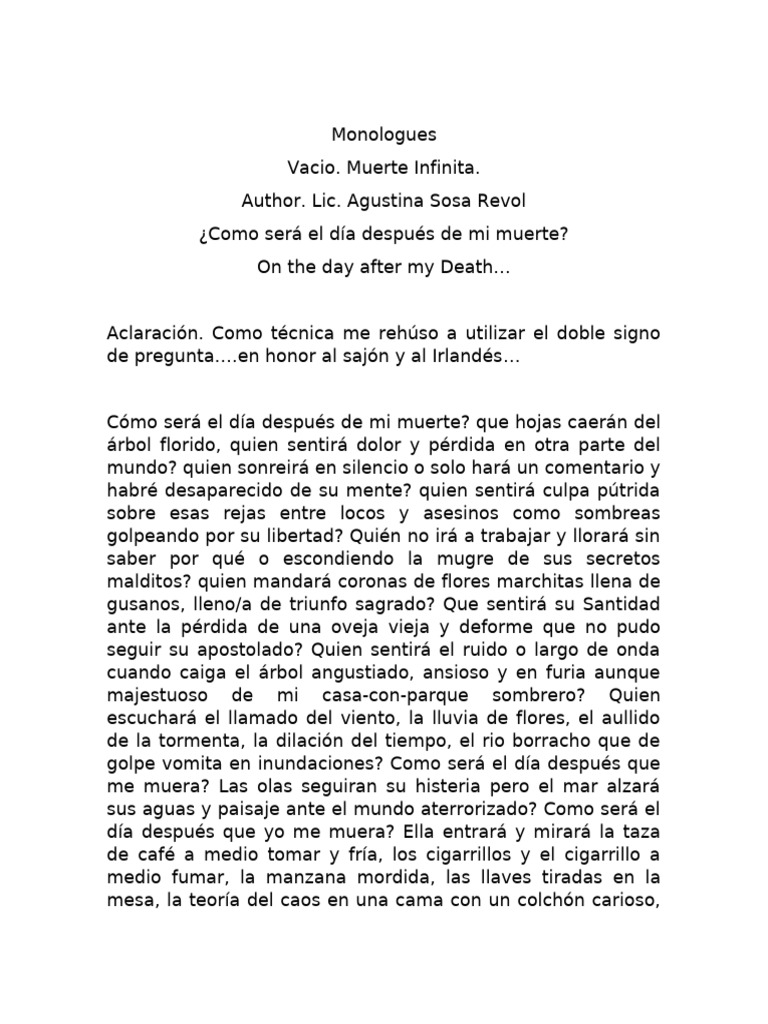 Reflective monologues and bilingual post on the day after my death or ...