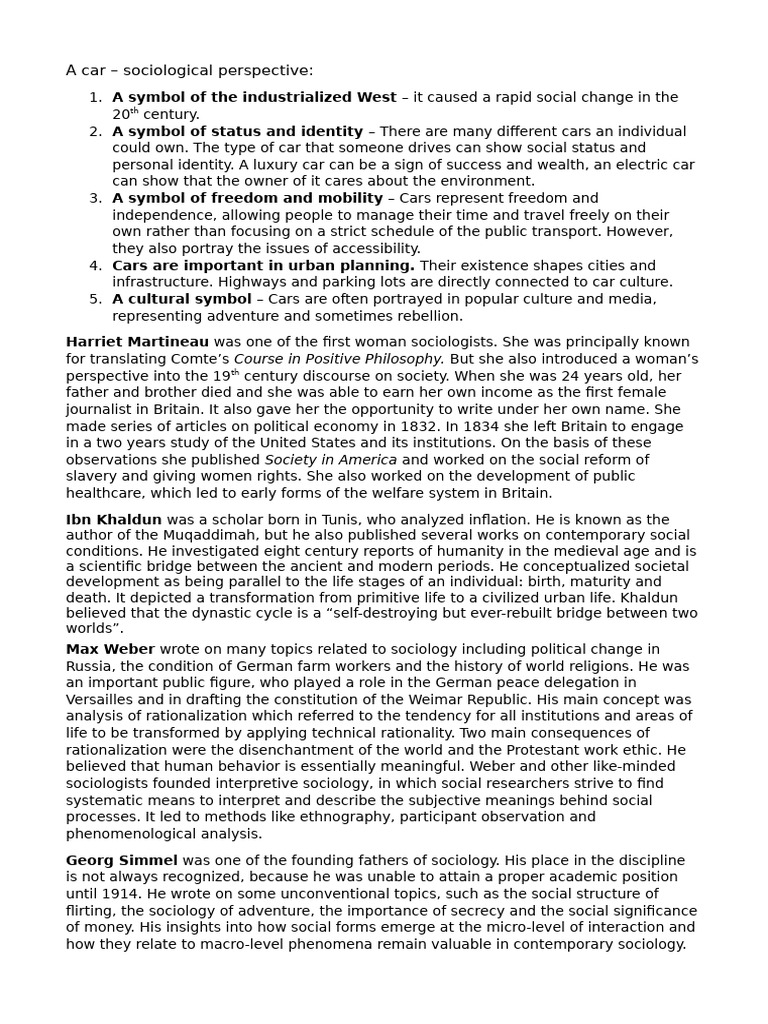 The Sociological Impact of Cars | PDF | Sociology | Max Weber
