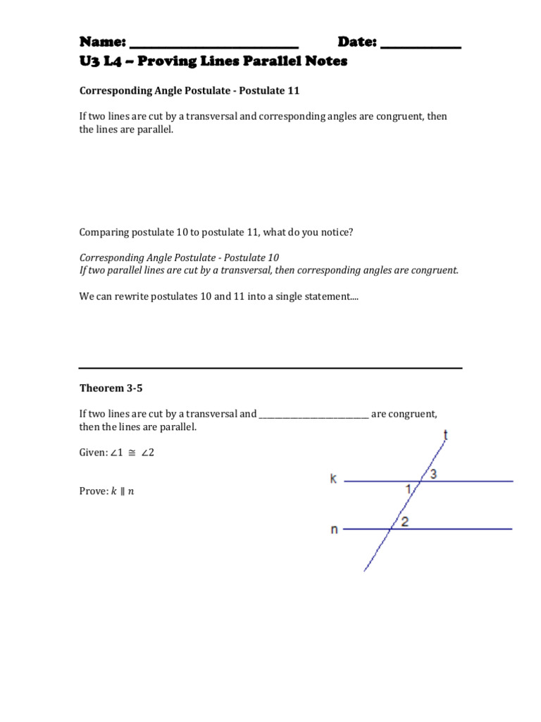 Proving Lines Parallel: Key Theorems | PDF | Elementary Mathematics ...