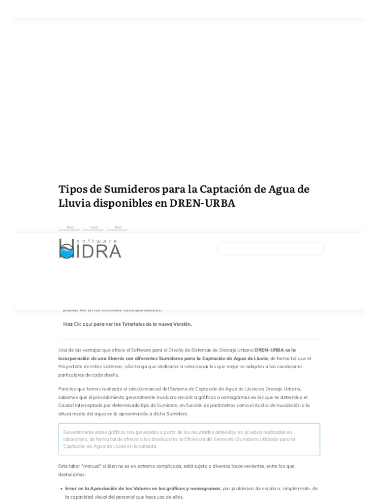 Tipos de Sumideros para la Captación de Agua de Lluvia disponibles en DREN-URBA _ HidraSoftware ...
