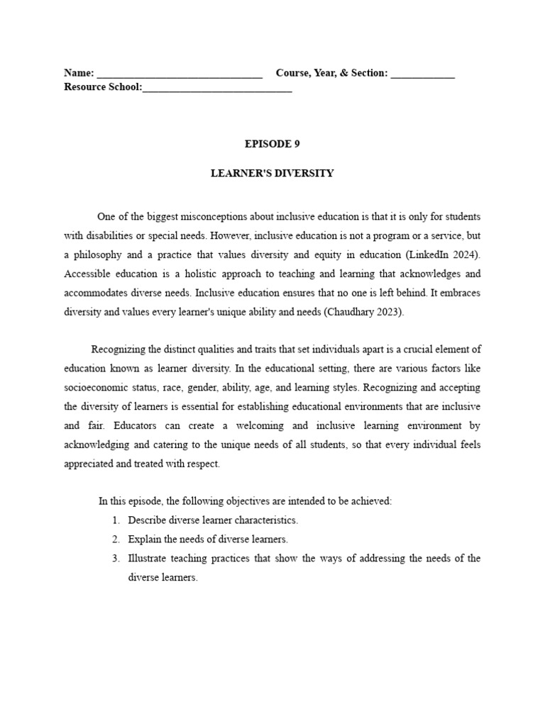 Understanding Learner Diversity in Education | PDF | Special Education ...