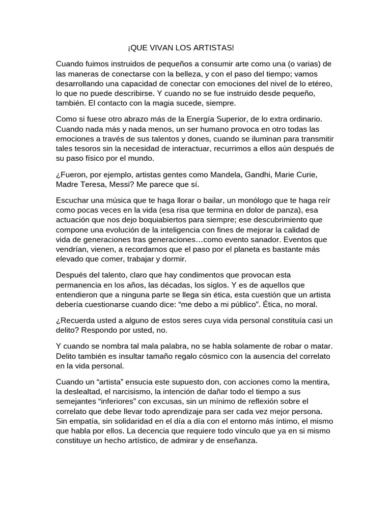 La Ética en el Arte y los Verdaderos Artistas | PDF