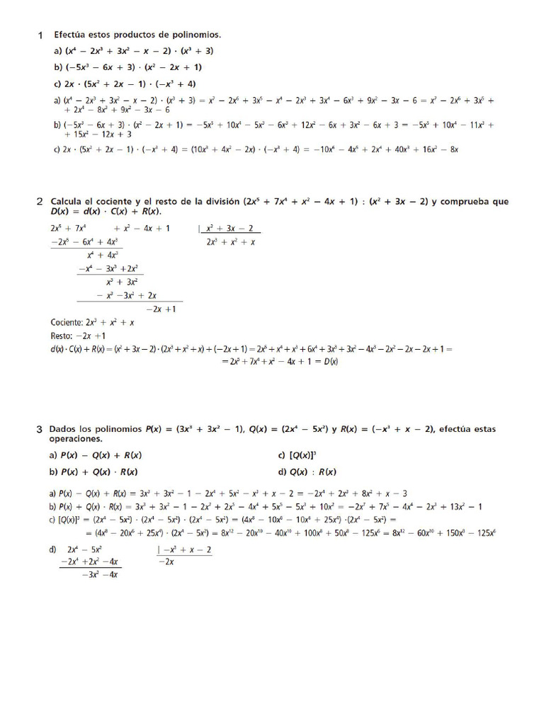 1 Ejer Polinomios y Fracciones Algeb SOLUC | PDF